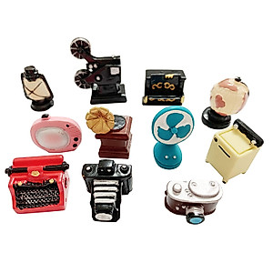 SIX VANKA 25pcs Miniature Resin Retro Home Appliances Decoration Sets Cameras Telephone Photo Props DIY Pretend Play Doll House