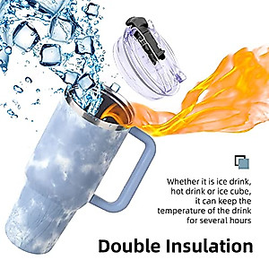 DREAMING MY DREAM 40oz Tumbler with Handle, H2.0 Tumbler Reusable Vacuum, Insulated Tumbler With Lid and Straws, Insulated Cup, Leak Resistant Lid (Tie Dye Blue)