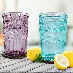 MDLUU Colored Glassware, Multicolor Drinking Glasses, Embossed Water Glasses, Colored Tumblers Glass, Capacity 12oz/345ml, Set of 4