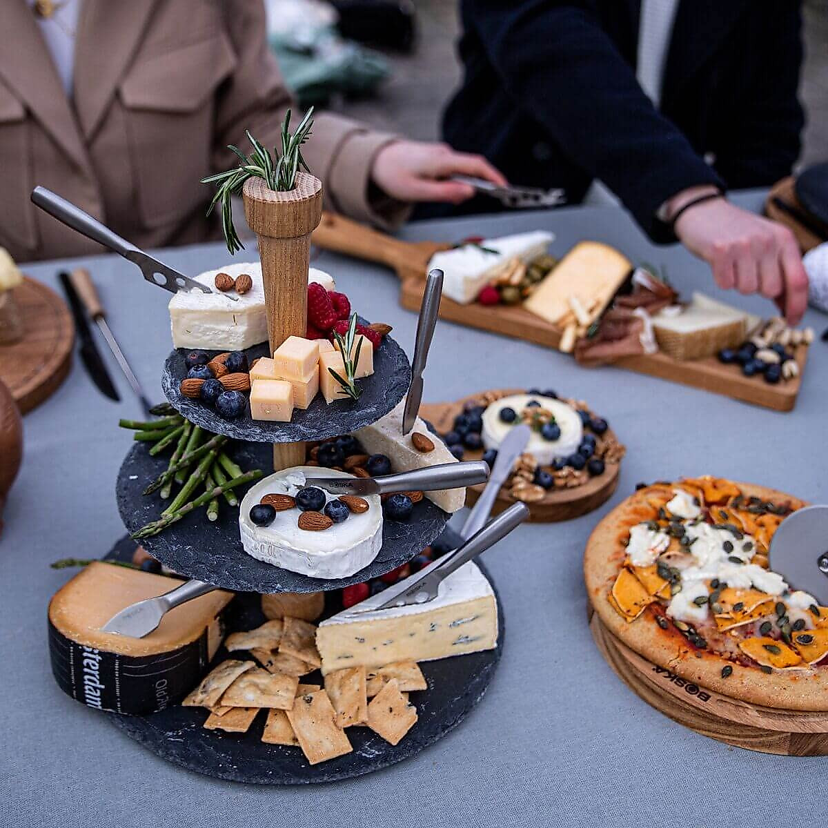 Boska Wooden Serving Party Tower - 3 Layer Best for Cheese, Tapas, Bread, and Desserts Presentation - Board Slab with Non-Slip Feet - Cutting and Charcuterie Board - Dishwasher Safe