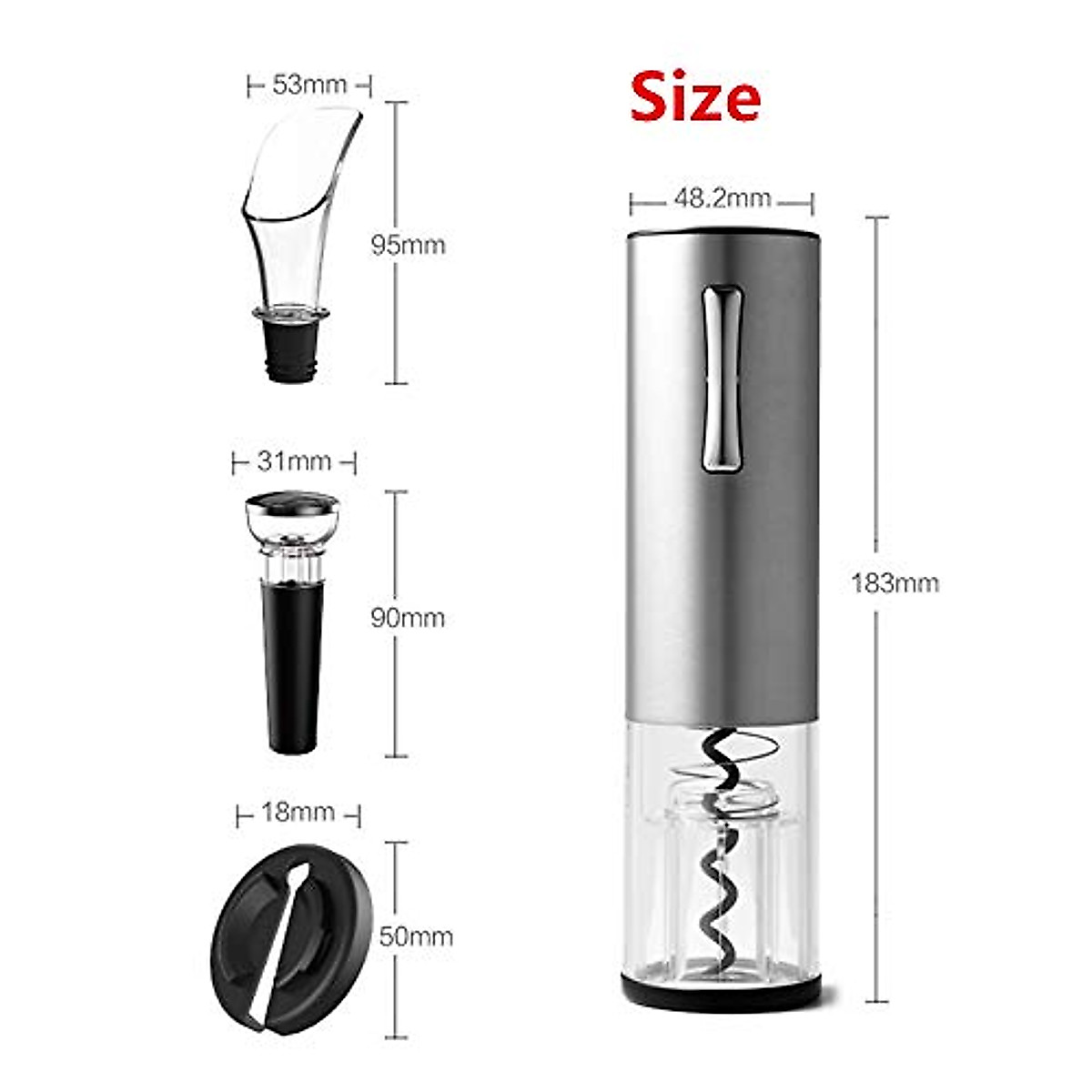 Abuzhen Electric Wine Opener, with Foil Cutter, Vacuum Stopper and Wine Aerator Pourer & USB Charging Cable,Automatic Corkscrew Bottle Opener for Wine Lover 4-in-1 Gift Set, Stainless Steel