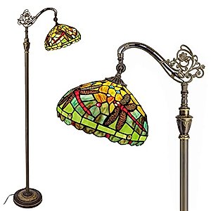 ZJART Tiffany Floor Lamp Stained Glass Dragonfly Arched Gooseneck Antique Reading Light Angle Adjustable 12X18X65 Inches Bronze Finsh Bright Decor Corner Living Room Bedroom Office