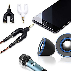 Reheyre U Shape Microphone Splitter, for Smartphone Player, Stereo Audio Headphone Splitter 1 in 2 Ctia Standard Adapter, for 3.5mm Jack Devices Blue