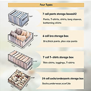 ChezMax Foldable Clothes Organizer Box, Mesh Closet Underwear Storage Bins, Grey Washable Folded Wardrobe Drawer Dividers Set, 6/7/24 Compartment/Grids for Clothing Socks Jeans Pants Ties Scarves Bras