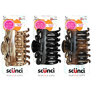 Scunci No Slip Crown Clip For Thick Hair Colors May Vary , 3 Count (Pack of 1)