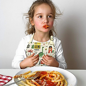 Sosolong Adjustable Children's Waterproof Apron, with Children's Pocket Cooking Apron, Baking, Painting, Gardening (dinosaur apron)