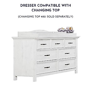 Evolur Belmar Double Dresser in Weathered White, Comes Assembled, Included Anti-Tip Kit, Seven Spacious Drawers, Dresser For Nursery, Bedroom, Wooden Nursery Furniture