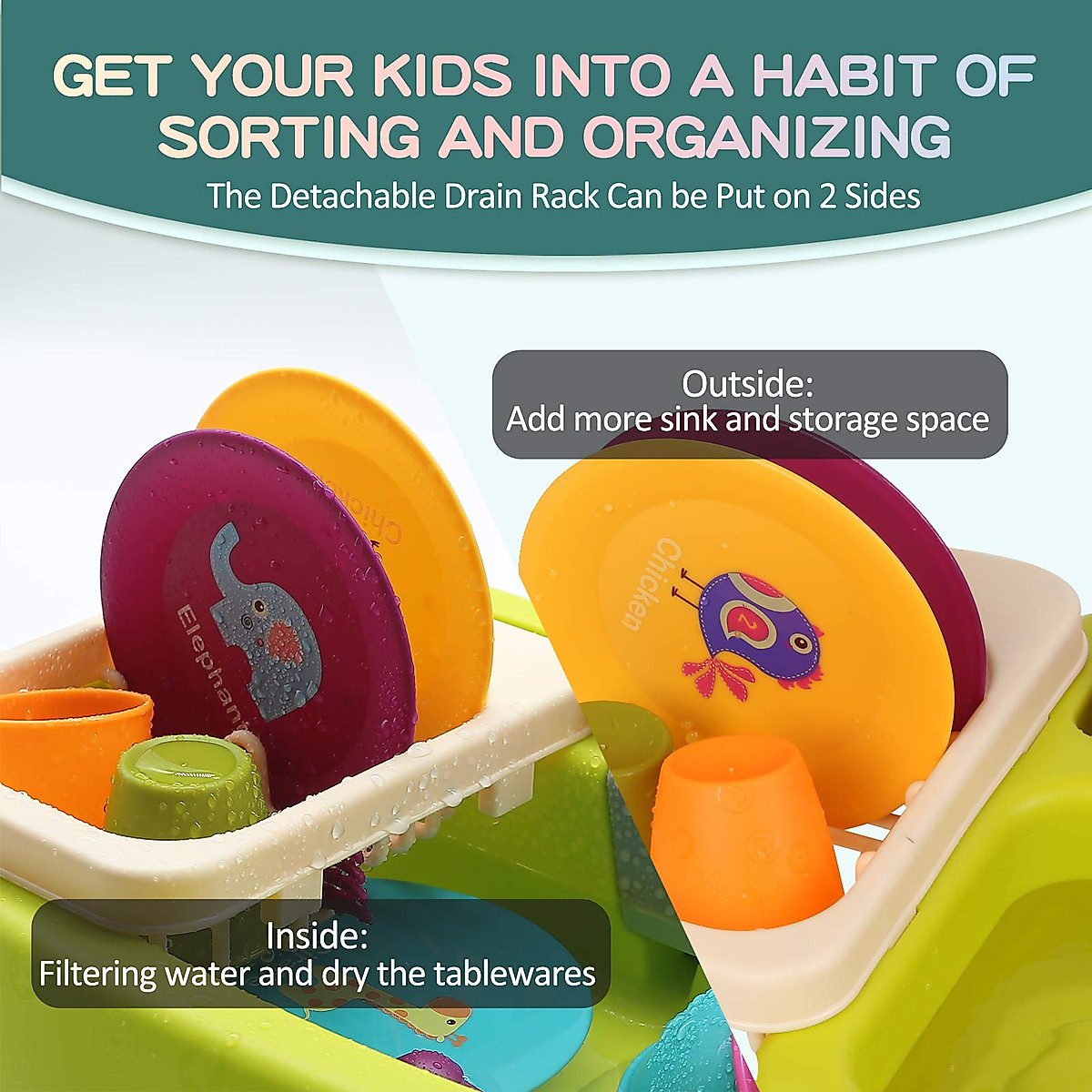 Kids Play Sink Toys with Running Water for Boy Girls Toddlers 1-3, Bird Bath Toys for Kids 5 6-8, Water Table Toy with Auto Working Faucet, Pretend Play Kitchen Cleaning Set Dishwasher Role Play Gifts