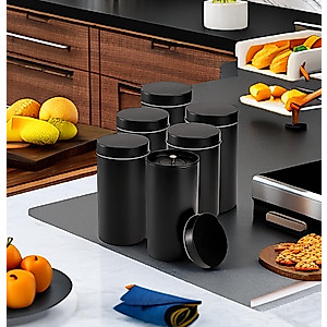 Yesland 6 Pack Tea Tin Canister with Airtight Double Lids, 32 Fl Oz Tin Can Box and Large Round Kitchen Canisters for Loose Tea, Coffee, Candy, Herbs and Spices(Black)