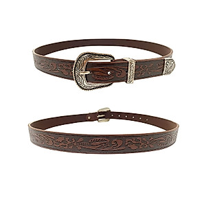 TOPACC Western Embossed Engraved Tooled Leather Belt for Women Brown Cowgirl Cowboy Country Belts for Jeans Pants Girls