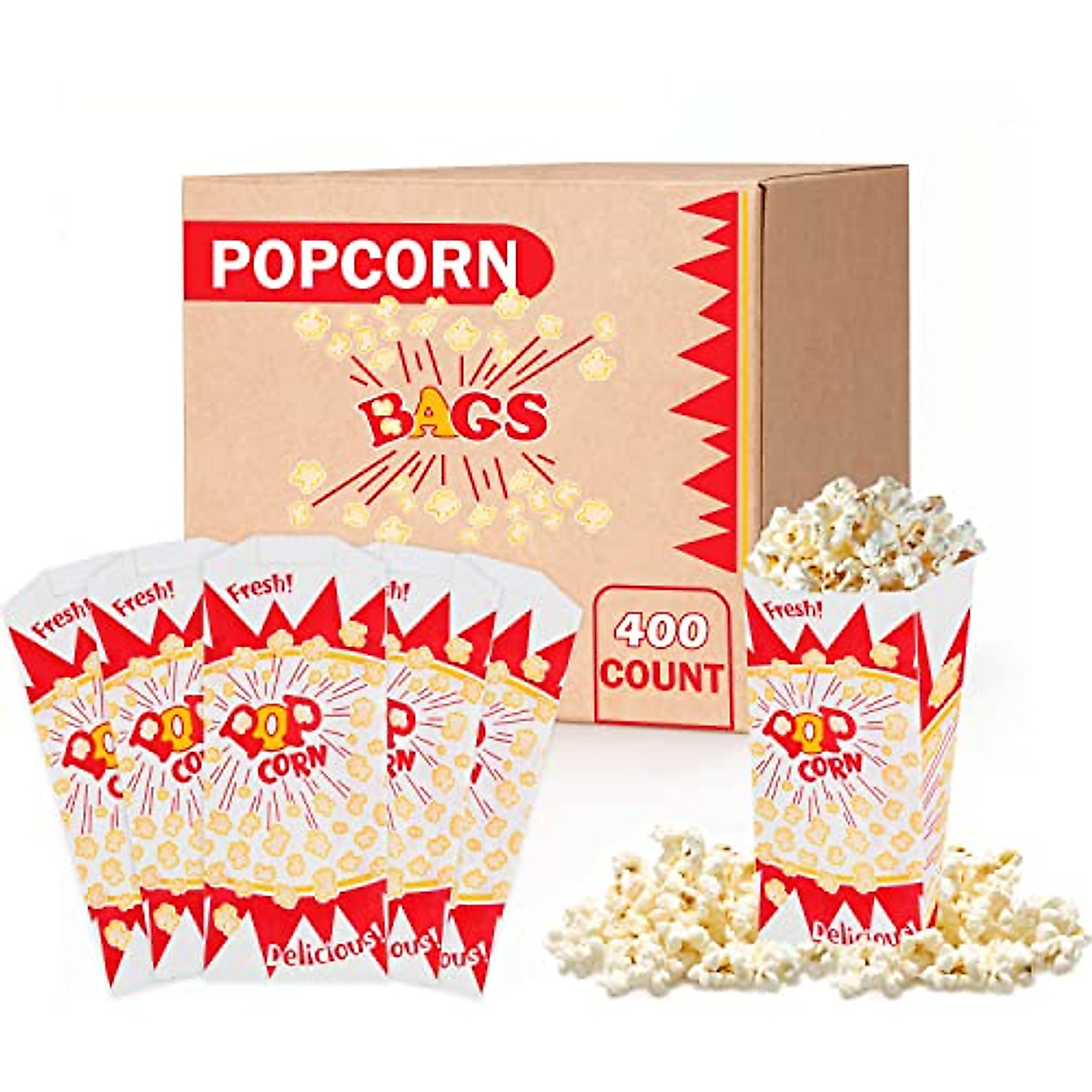 400 Popcorn Bags, Popcorn Machine Supplies Set, 1 oz Grease Resistant Paper, Popcorn Bags for Popcorn Machine, Grease Resistant, Carnival Themed, Made in The USA (400)