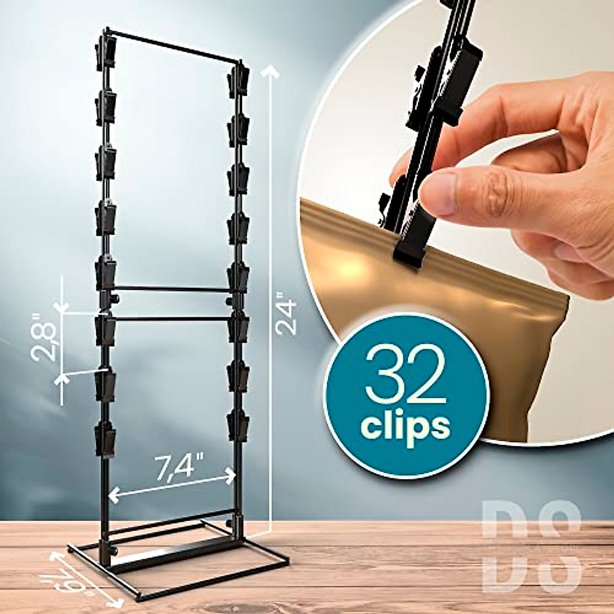 DS THE DISPLAY STORE Potato Chip Rack Display Stand with 32 Clips, 2-Row Chip Stand Display for Party, Countertop Chip Bag Holder, Black Snack Display for Counter, Snack Retail Display Rack