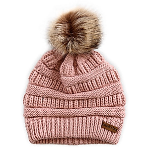 Brook + Bay - Beanie Hats for Women, Pom Pom Hat Soft Chunky Knit Beanie for Cold Weather, Stocking Cap for Women Winter Hats Pink