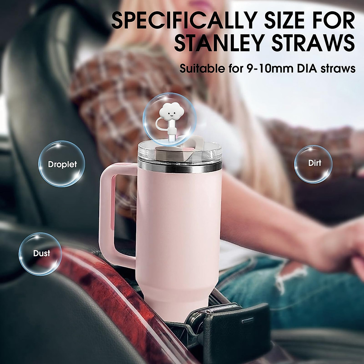 Bougimal Straw Cover Fit for Stanley Quencher H2.0 40 oz 30 oz Tumbler with Handle & Stanley IceFlow 20oz 30oz, Protective Silicone Cup Boots Reusable, Rainbow label, Stanley Cup Accessories, Gray