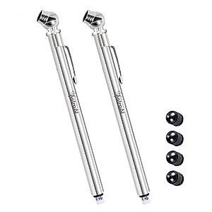 AstroAI Pencil Tire Pressure Gauge 2 Pack, Tire Gauges for Tire Pressure (10-75PSI), air Pressure Gauge for Tires, Stainless Steel Body, and Metal Made Nozzle 3 Measurements for Cars, Bikes, Vehicles