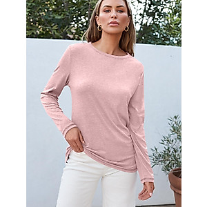 AUTOMET Spring Tops Womens Long Sleeve Shirts Workout Plus Size Tees Fall Outfits Clothes 2025 01pink L