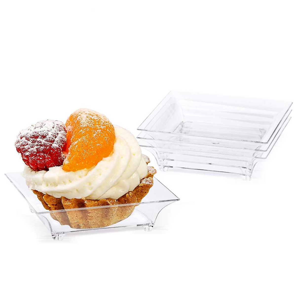 Kingrol 150 Count Plastic Dessert Plates, Mini Mini Mini Disposable Square Plates for Desserts, Appetizers, Sauces, Tastings