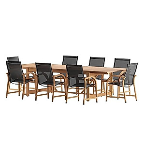 Amazonia Franklin 9-Piece Teak Finish Extendable Rectangular Patio Dining Set