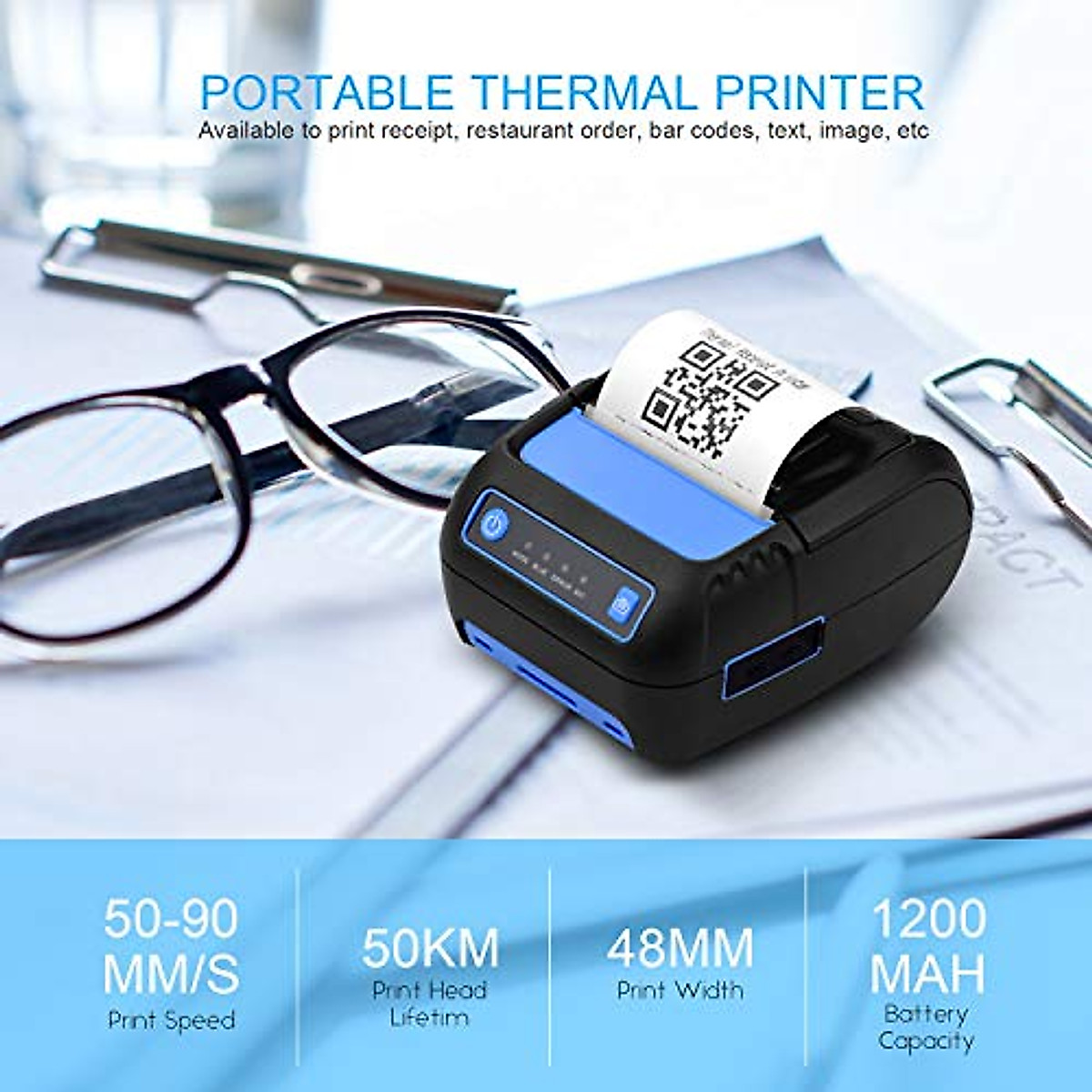 VIBY Portable 58mm Thermal Receipt Printer Handheld Barcode Printer USB BT Connection