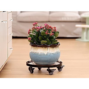 3 Packs Large Metal Plant Caddy 12.6” Plant Dolly with Wheels Heavy-Duty Wrought Iron Rolling Plant Stand with Casters for Indoor and Outdoor Plant Pot Rollers Black, 12" Clear Plant Saucers Included