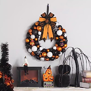 Threetols 2 Rolls 10 Yards Halloween Wired Edge Ribbon, 2.5inch Black Orange Glitter Pumpkin Burlap Ribbon, Orange Velvet Ribbon for Halloween Party DIY Craft Home Wreaths Bow Decor