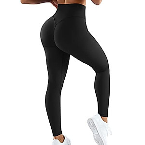 MOSHENGQI Womens High Waisted Seamless Ribbed Leggings Soft Slimming Yoga Pants(M,277-Black)