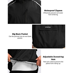 Men's Cycling Rain Jackets Waterproof Running Windbreaker Hooded Reflective Bike Hiking Biking Windproof Bicycle Riding(Black,XL)