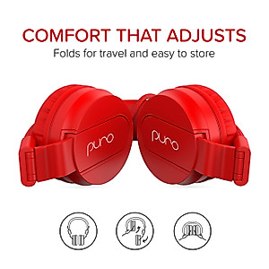 Puro Sound Labs PuroBasic Volume Limiting Wired Headphones for Kids, Foldable & Adjustable Headband w/Microphone, Compatible with Smartphones, Tablets and PC’s –Red