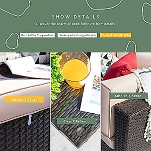 Devoko 5 Pieces Patio Furniture Sets All Weather Outdoor Sectional Patio Sofa Manual Weaving Wicker Rattan Patio Seating Sofas with Cushion and Glass Table(Beige)