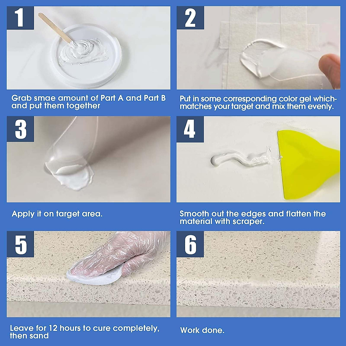 Quartz Countertop Chip Repair Kit - White Granite & Marble Repair Kit, Suitable for Granite, Marble, Quartz Stone, and Other Stone Surface Crack Quartz Chip Repair Kit