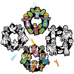 Baker Ross AX792 Holy Week Wreaths - Pack of 10, Kids Fuzzy Art Decorations for Easter and Spring Crafting, Colouring and to Display!