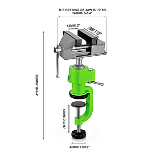 Small Bench Vise 2" Vice for Workbench Table,Swivel Base Home Vise Grip Table Clamp Stand for Woodworking,Tilts Rotate 360°