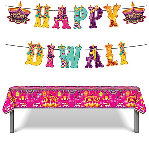 KYMY Happy Diwali Hanging Banner, Deepavali Rangoli Themed Hanging Pennants Wall Sign, Indian Festival of Lights Paper Cards Banner for India Festival Diwali Party Decorations