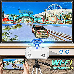 TMY Mini WiFi Projector 8500 Lumen, 1080P FHD Supported Portable Outdoor Movie Projector Synchronize Smartphone Screen, Compatible with iOS/Android/PC/TV Stick, HDMI USB AV TF, Indoor & Outdoor Use