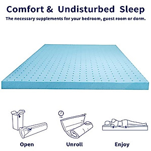 subrtex 4 Inch Memory Foam Mattress Topper Ventilated Gel Infused Bed Foam Topper, CertiPUR-US Certified, California King, Blue
