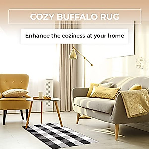 BEZON Buffalo Plaid Door Mat - 24x36 Cotton Buffalo Plaid Rug for Outdoor/Indoor, Checkered Rug, Welcome Door Mat for Front Porch, Kitchen, Laundry, Farmhouse, Home Entryway, Black & White