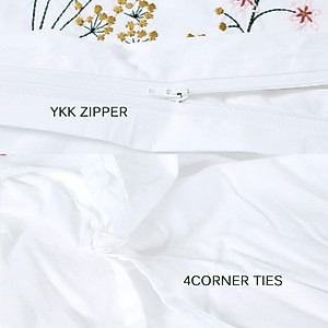 YINFUNG White Flower Duvet Cover Set Queen Floral Cotton Pink Flowered Spring Elegant Wildflower Embroidered Pretty Botanical French Country Textured 90x90 Garden Girls Cottage 3PC Zip Bedding Set