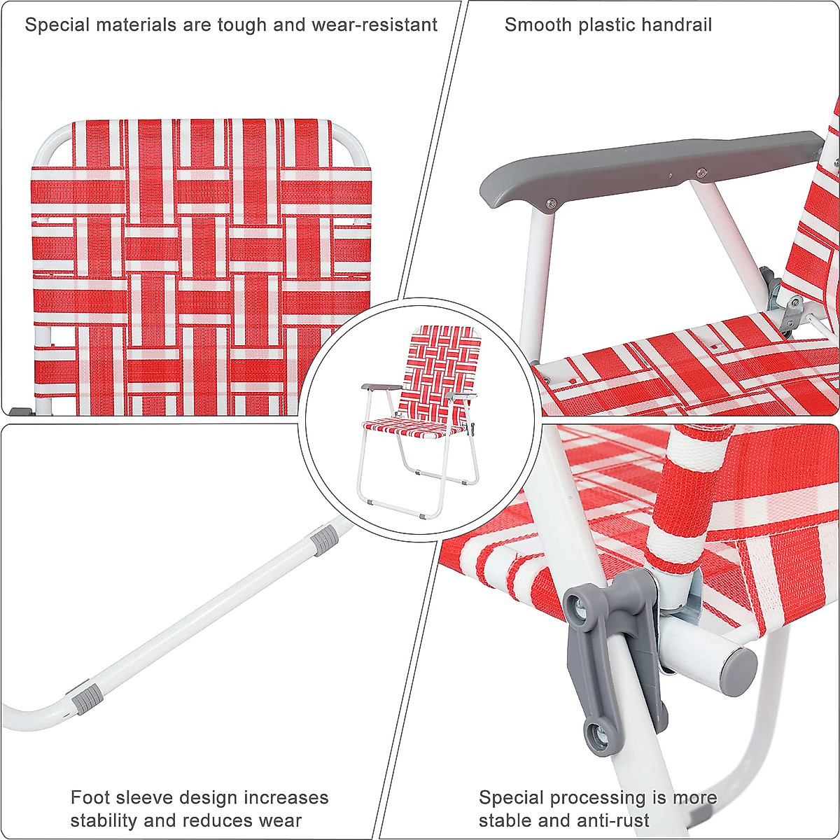 SUNLOT Patio Folding Web Chair Set,2 Pack Webbed Folding Chair Portable Lightweight Outdoor Folding Beach Chairs for Patio, Garden, Bay, Yard, Lawn., Red & White Strip