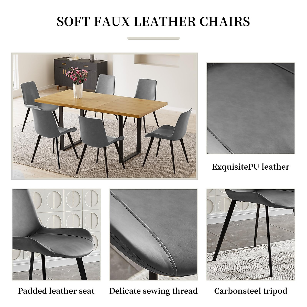 ZckyCine Dining Table Set for 6-8 People Kitchen Dining Room Table Set Extendable Wood Dining Table and 6 Upholstered Chairs, Home Kitchen Furniture