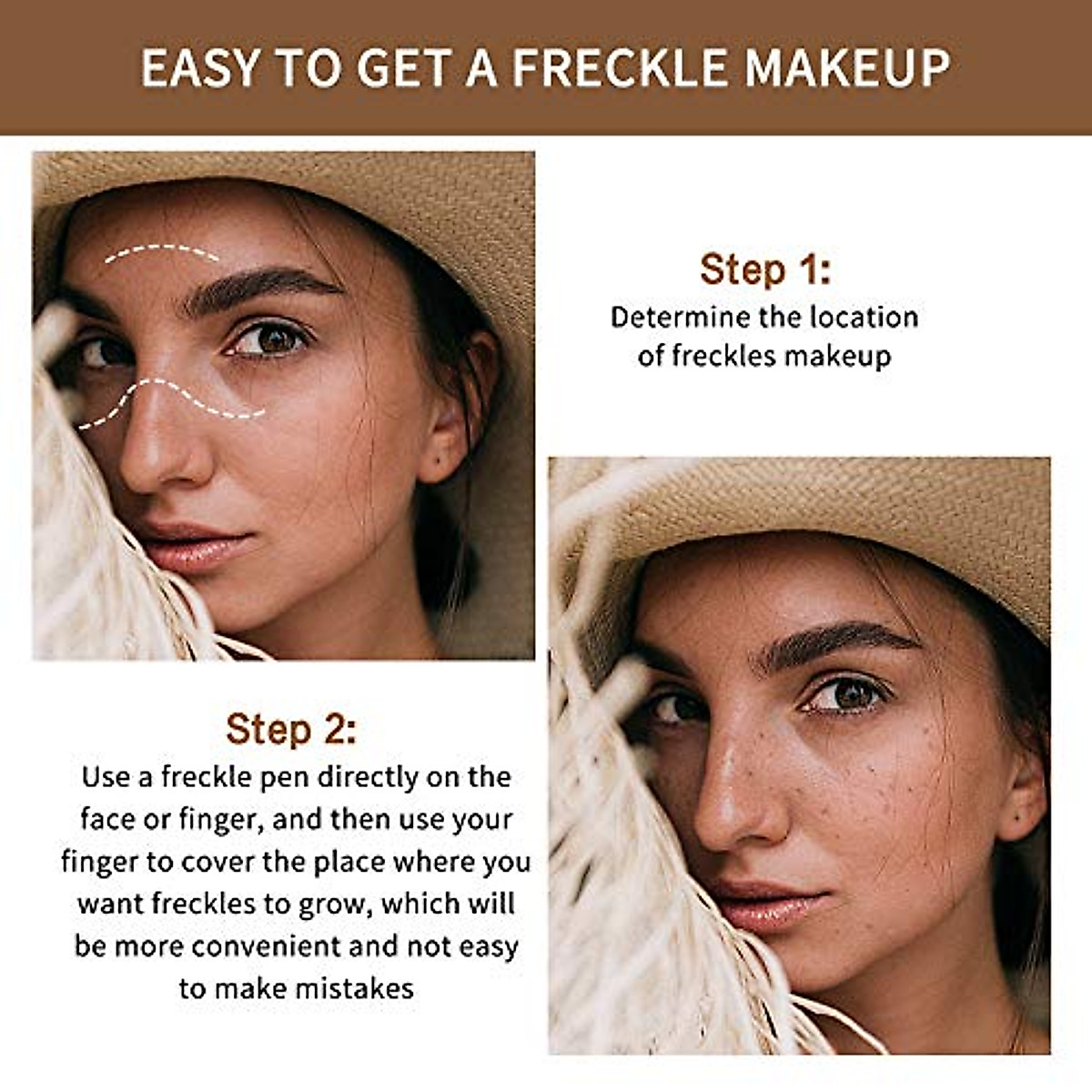 LOKFAR 2 Pcs Freckle Pen Set, Natural Lifelike Fake Freckles Makeup Pen Magic Brown Color Freckles Makeup Tool Long-Lasting Waterproof Dot Spot Pen for Effortless Sunkissed Makeup (Dark Brown)