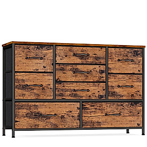 Furnulem Wide Dresser with 9 Large Drawers for 55'' Long TV Stand Entertainment Center,Wood Shelf Storage for Bedroom,Living Room,Closet,Entryway,Sturdy Metal Frame (Rustic Brown