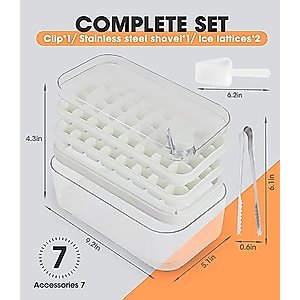 Ice Cube Trays with LId and Bin, Easy Release Ice Trays for Freezer, 2 Pack Ice Cube Molds, 64 Pcs Ice Cube Tray, Large Capacity Ice Tray Holder, Includes Ice Tong, Ice Spoon, for Whiskey, Cocktail.