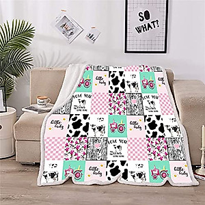 Cow Blanket Cute Cow Print Blanket Cow Beding Sherpa Fleece Throw Blanket Farm Animals Blanket Warm and Plush Cow Print Throw Blankets for Bed Sofa（Pink，(40 x 50 in)）