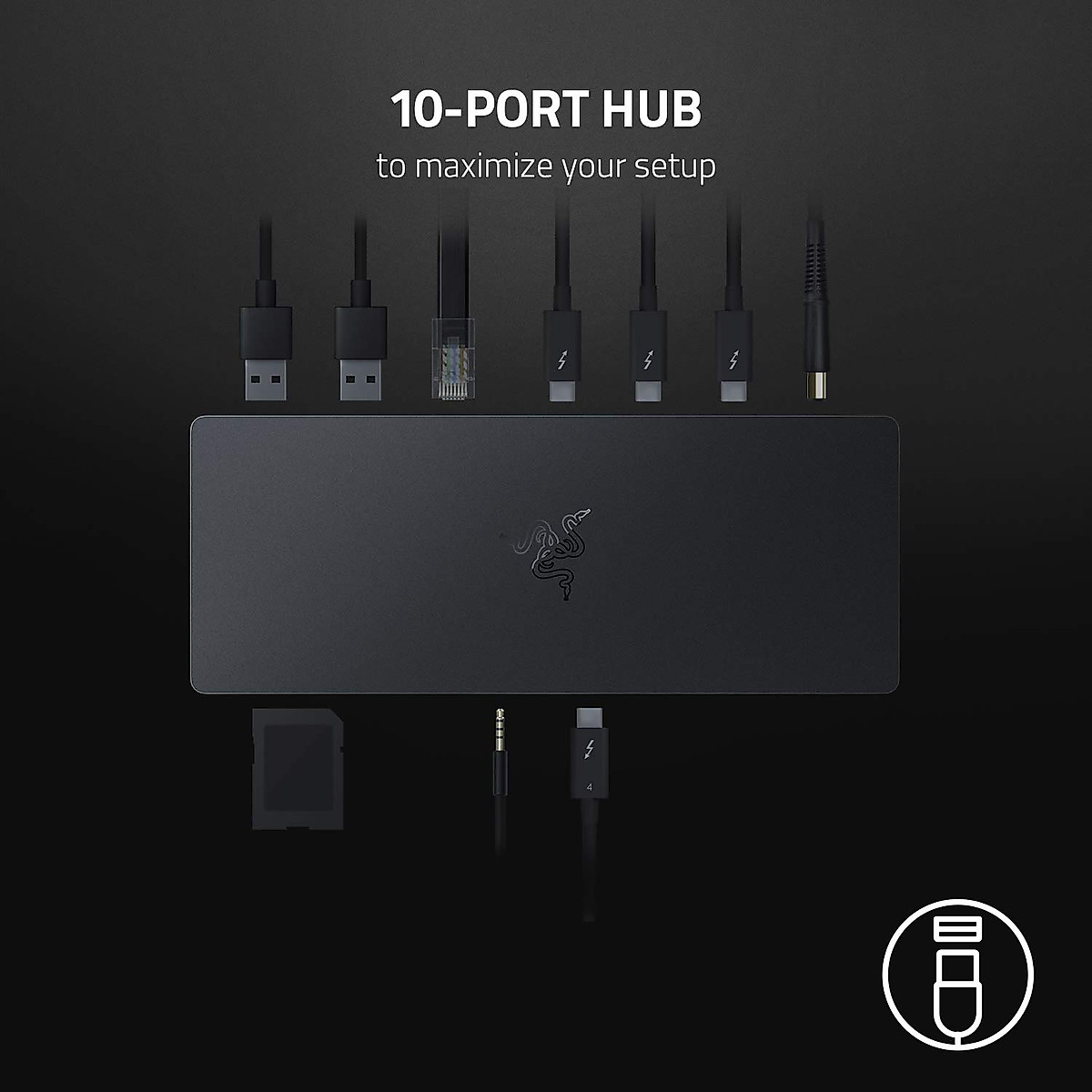 Razer Thunderbolt 4 Dock: 10 Ports in 1 - Dual 4K or Single 8K Video Output - USB A and C Hub, 2.5 GbE Thunderbolt 3, Mac, and PC Compatible - Thunderbolt 4 Certified - Passthrough Charging - Chroma