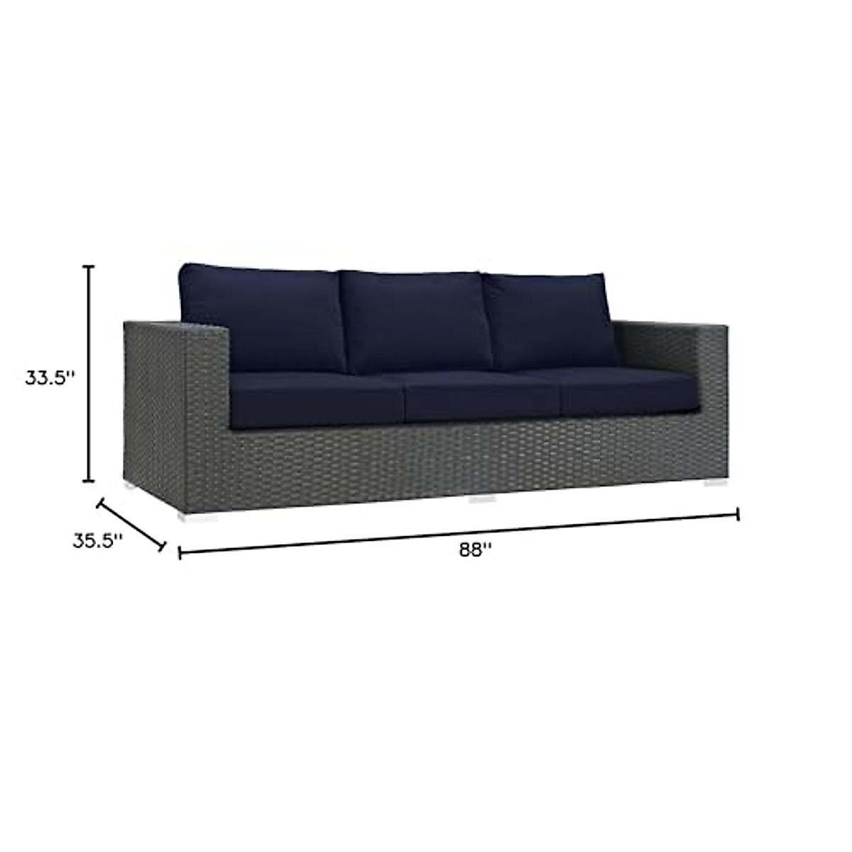 Modway Sojourn Wicker Rattan Outdoor Patio Sunbrella Fabric Sofa in Canvas Navy