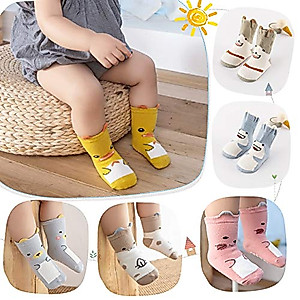 Fanairy Baby Boys Girls Socks with Grips Toddler Infant Non-Skid Crew Cotton Cartoon Socks 12 Pack, Assorted Color, 1-3T