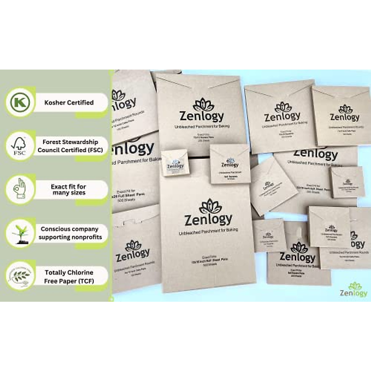 Zenlogy 12x12 Parchment Paper Squares (200 Sheets), Unbleached, High Heat, Non-stick, Pre-cut Baking Paper for Dehydrator, Ninja Foodi Flip Air Fryer, Toaster Oven, and so much more.
