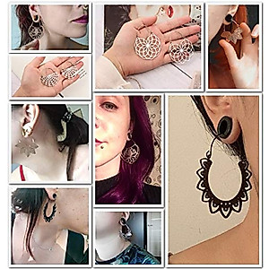 LADEMAYH Ear Hangers Black Lightweight Earrings for Ear Tunnels Gauges- Sunflower Design and Jagged Floral Stainless Steel Body Piercing Jewelry 2 Pairs Selling