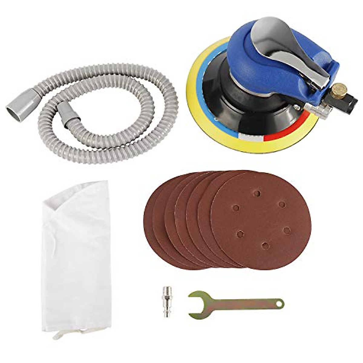 6" Air Random Orbital Sander with Dust Bag, 10000RPM Speed Pneumatic Palm Sander with 7 pcs 240# Sandpaper