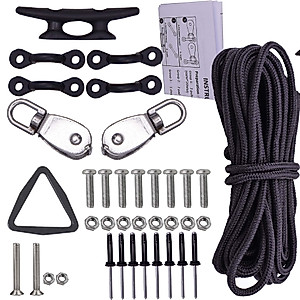 Kayak Canoes Anchor Trolley Kit System w/Pulleys Pad Eye Cleats Ring 30 Feet of Rope